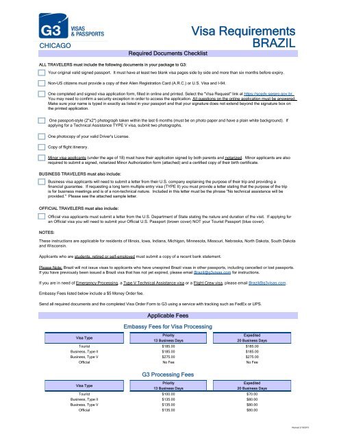 Visa Requirements BRAZIL - G3 Visas & Passports
