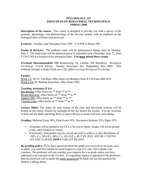 PSYCHOLOGY 115 PRINCIPLES OF BEHAVIORAL ...