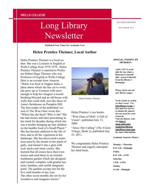 Long Library Newsletter - Wells College