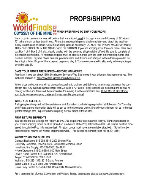 Props/Shipping Label - Odyssey of the Mind