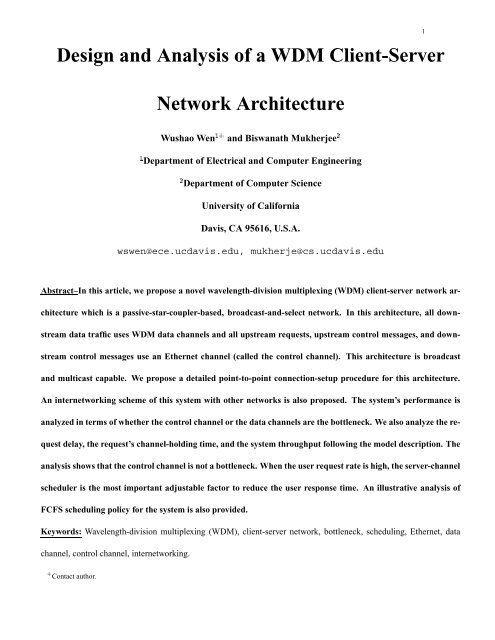 Design and Analysis of a WDM Client-Server Network Architecture