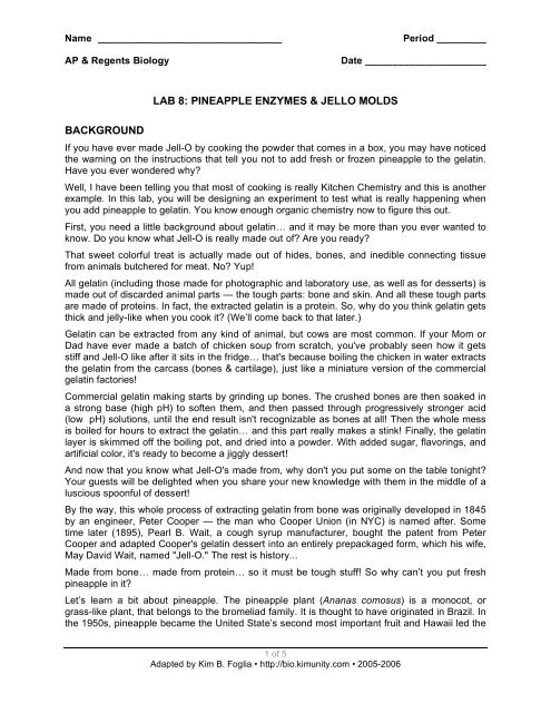 lab 8: pineapple enzymes & jello molds background - Explore Biology