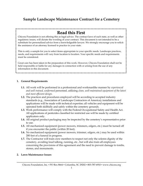 Sample Landscape Maintenance Contract for a Cemetery - Chicora ...