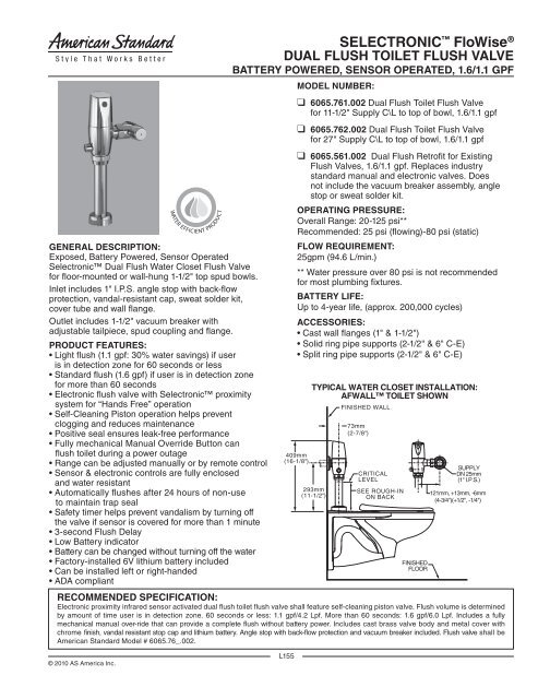 Spec Sheet - American Standard