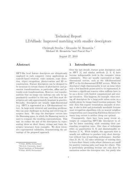 LDAHash: Improved matching with smaller descriptors - CVLab - EPFL