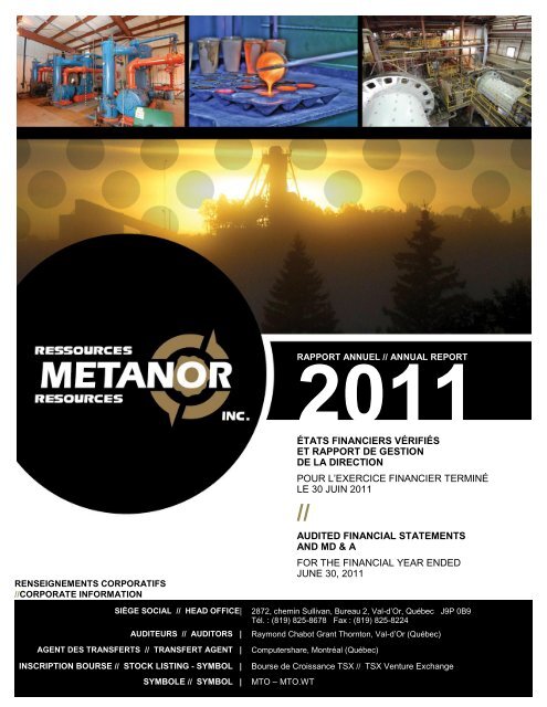 Annual report 2011 - Metanor Resources Inc.