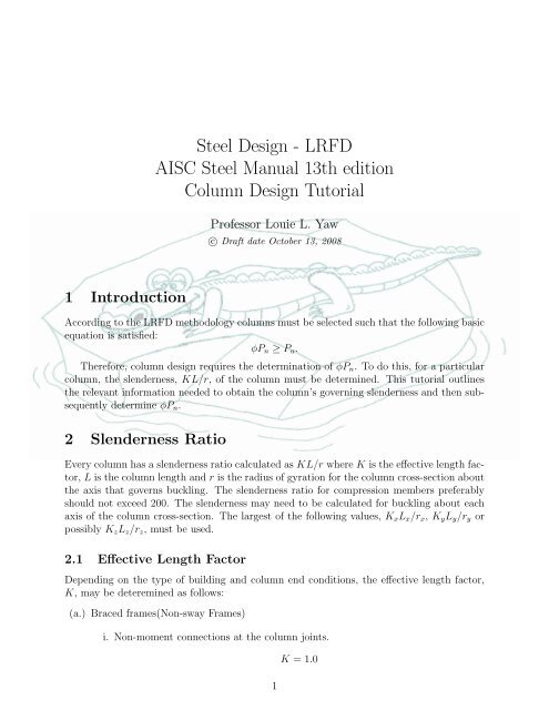 Steel Design - LRFD AISC Steel Manual 13th edition Column ...