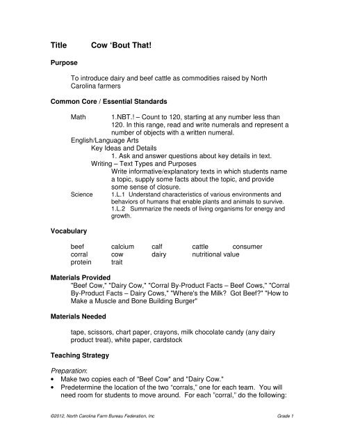 Lesson Plan 9 - Cow 'Bout That! - Ag in the Classroom