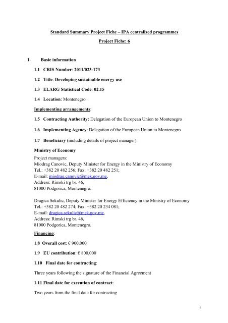 appendix 5 â project fiche template - European Commission - Europa