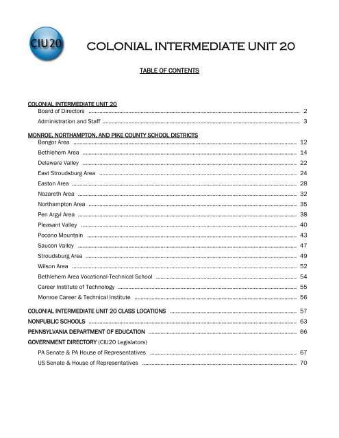 board of school directors - Colonial Intermediate Unit 20