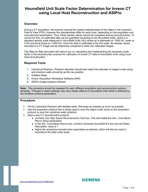 HU Scale Factor Determination using - Siemens Healthcare