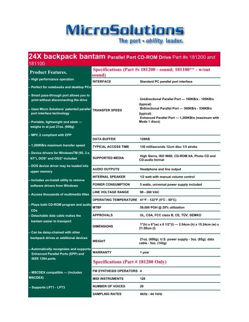 24X backpack bantam Parallel Port CD-ROM Drive ... - A Matter of Fax