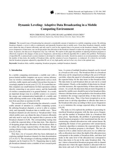 Adaptive Data Broadcasting in a Mobile Computing Environment