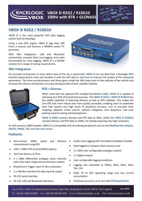 VBOX 3i R2G2 / R10G10 100Hz with RTK + GLONASS ... - Racelogic