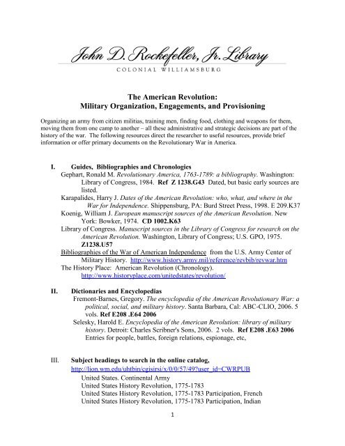 Military Organization, Engagements, and Provisioning - Research