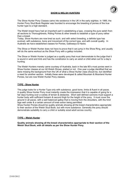 Working Hunter Regulations - The Welsh Pony & Cob Society of ...