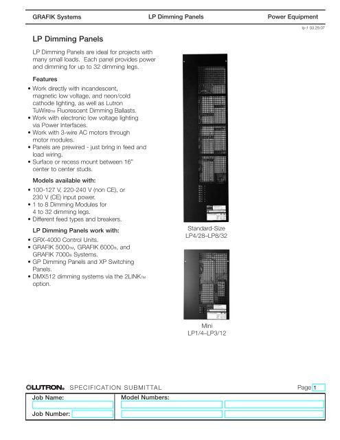 LP Dimming Panels - Lutron