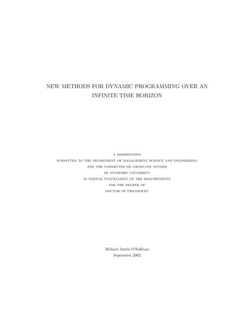 new methods for dynamic programming over an infinite time horizon