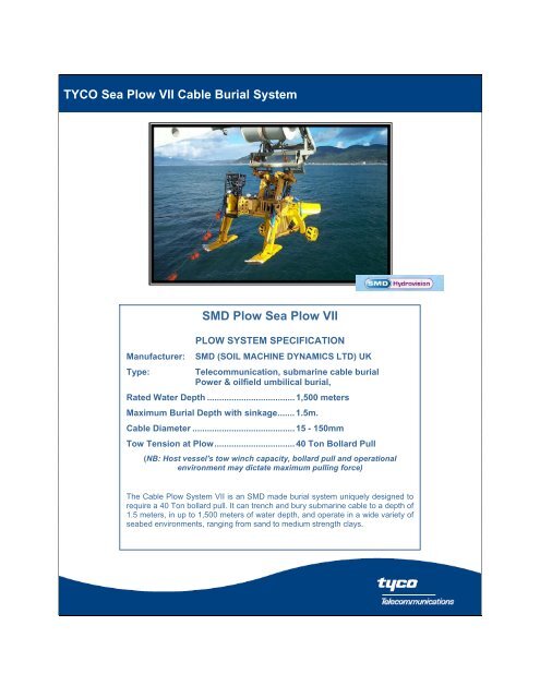 Sea Plow VII standard specs for reports