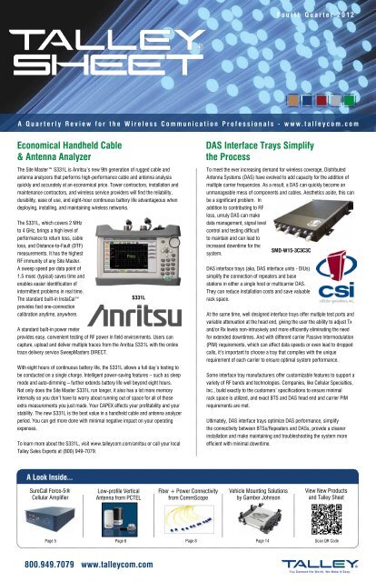 Economical Handheld Cable & Antenna Analyzer DAS ... - Talley Inc.