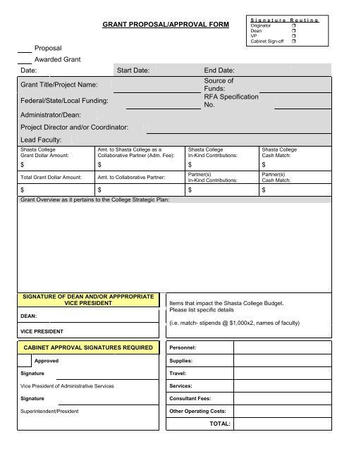 Final GRANT Proposal-Acceptance Form '09 - Shasta College