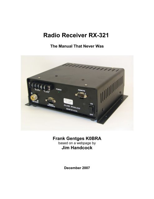 Radio Receiver RX-321 The Manual That Never - Blacktail Books