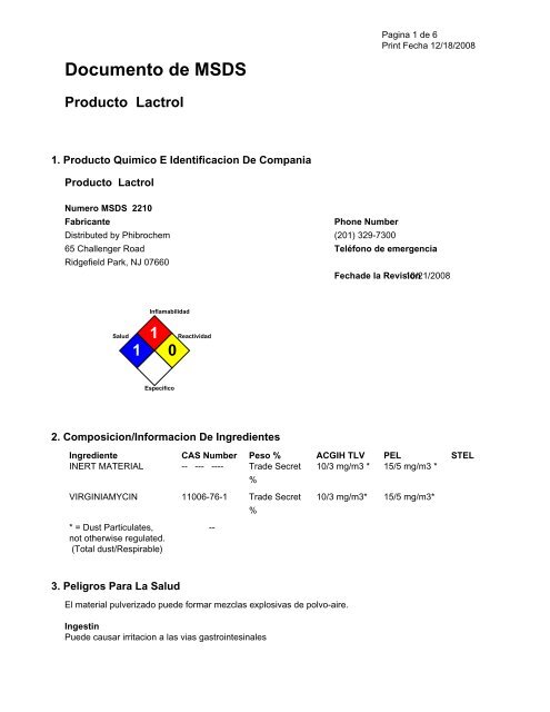 Documento de MSDS Producto Lactrol