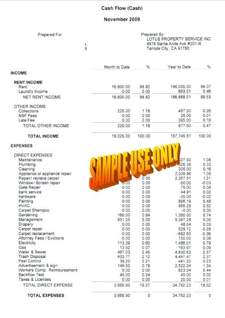 monthly income statement monthly narrative report - lotus property ...