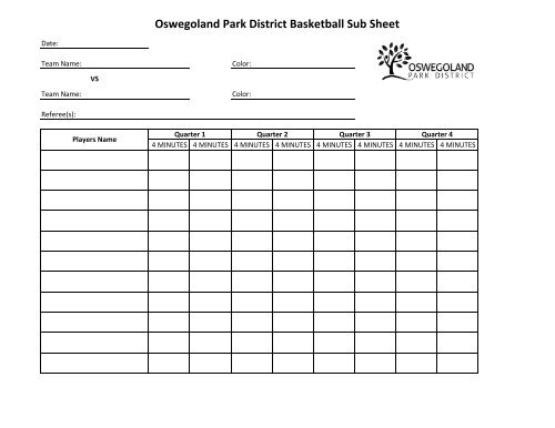 Oswegoland Park District Basketball Sub Sheet