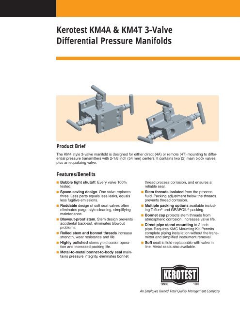 KM4A & KM4T 3-Valve Differential Pressure Manifold - Bonetti Valves