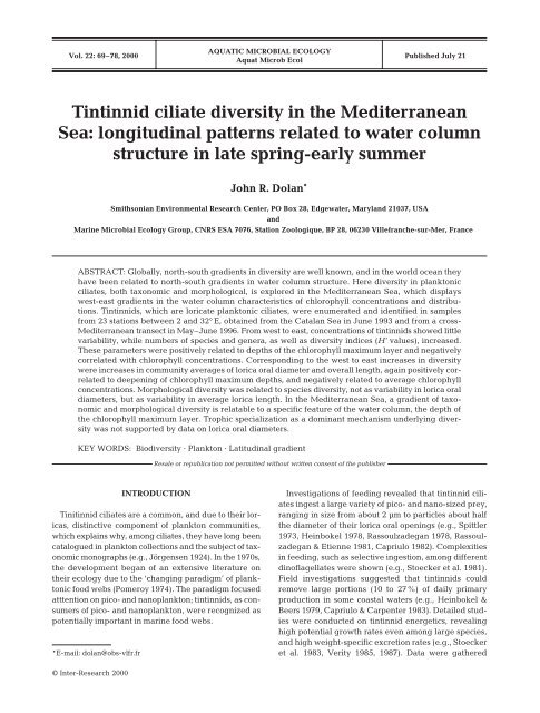 Tintinnid ciliate diversity in the Mediterranean Sea: longitudinal ...