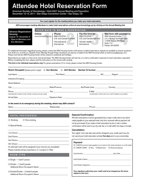 Attendee Hotel Reservation Form - J. Spargo & Associates