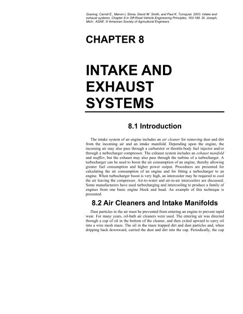 CHAPTER 8 INTAKE AND EXHAUST SYSTEMS 8.1 Introduction
