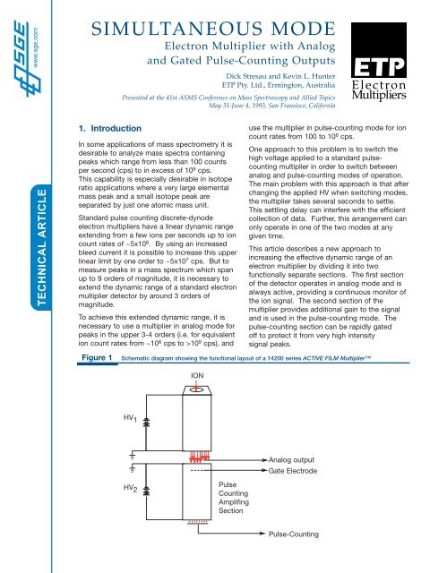 Simultaneous Mode Electron Multiplier with Anaog and Gated Pulse ...