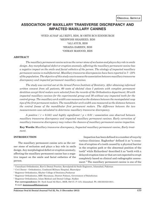 association of maxillary transverse discrepancy and impacted ...