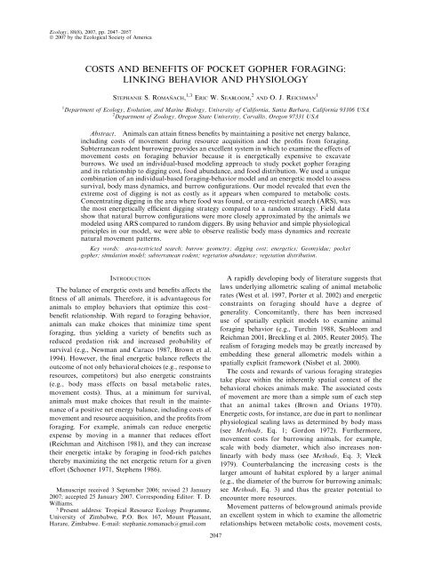 costs and benefits of pocket gopher foraging - African Wildlife ...