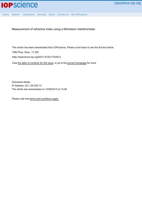 Measurement of refractive index using a Michelson interferometer