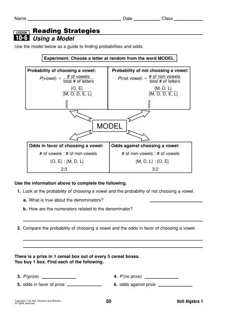 10-6 Reading Strategies Using a Model