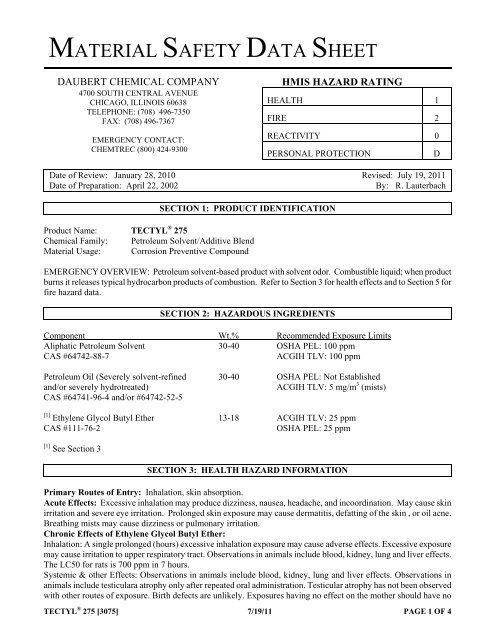 Tectyl 275 MSDS - Daubert Chemical Company, Inc.