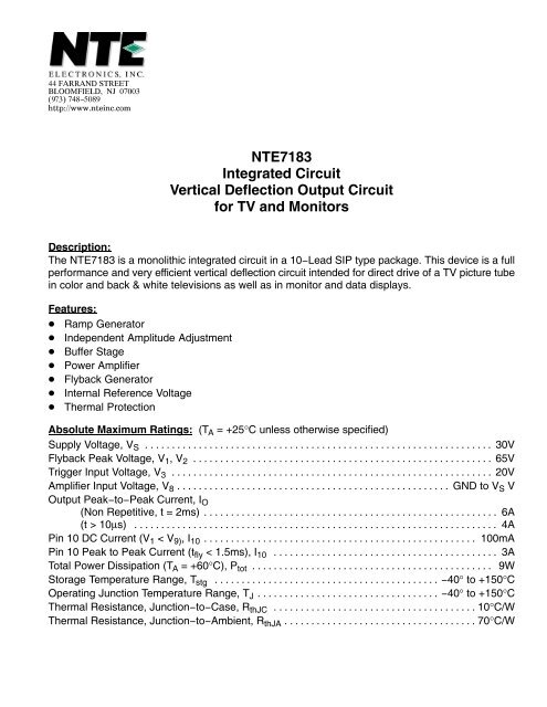 NTE7183 Integrated Circuit Vertical Deflection Output Circuit for TV ...