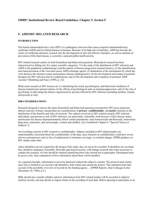 OHRP: Institutional Review Board Guidelines, Chapter 5 ... - Research