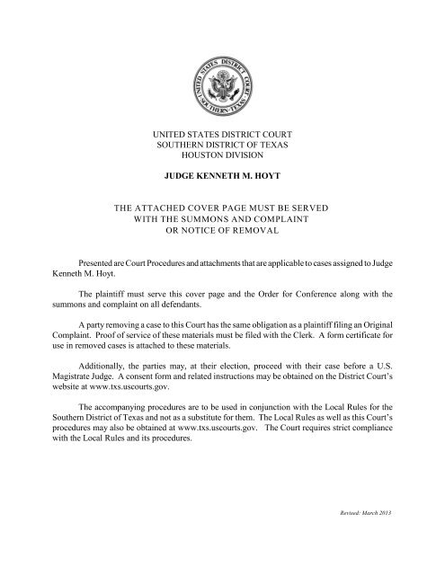 Judge Kenneth M. Hoyt - Southern District of Texas