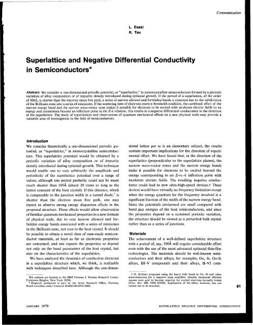 Superlattice and Negative Differential Conductivity in Semiconductors*