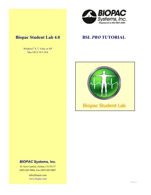 Biopac Student Lab 4.0 BSL PRO TUTORIAL