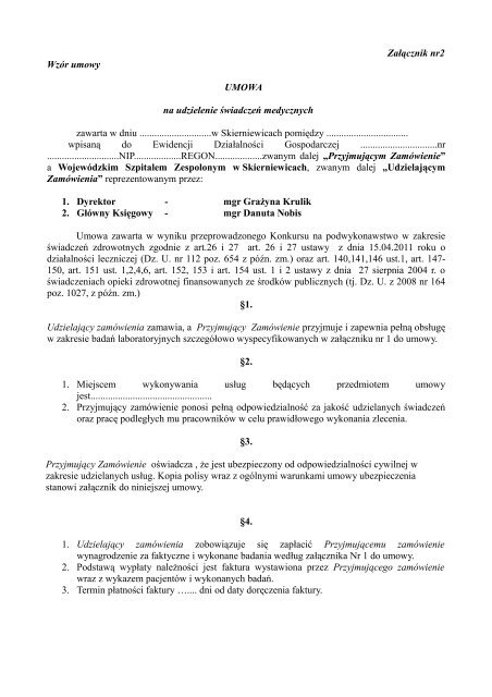 Załącznik nr2 Wzór umowy UMOWA na udzielenie świadczeń ... Załącznik nr2 Wzór umowy UMOWA na udzielenie świadczeń ...