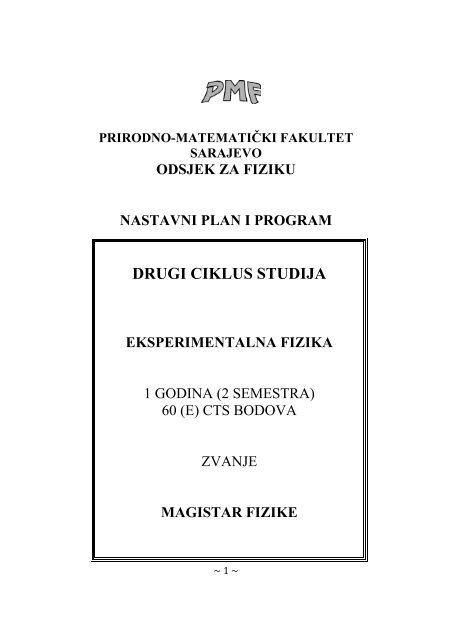 Nastavni plan i program za drugi ciklus - Eksperimentalna fizika - PMF