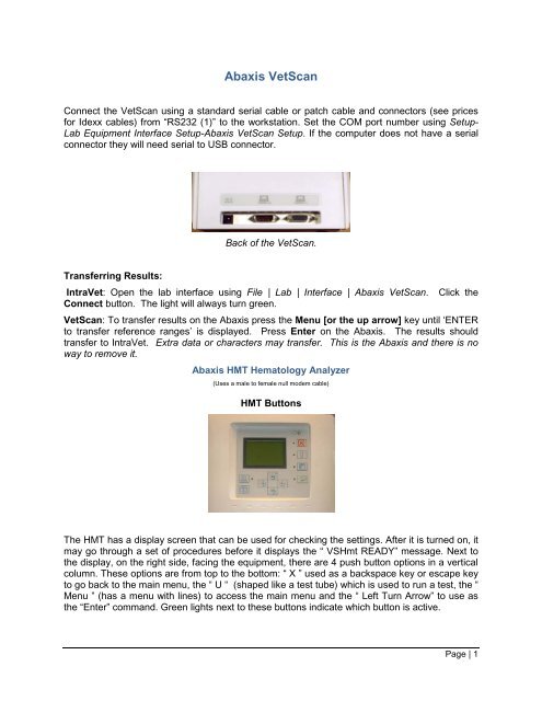 Abaxis VetScan and HMT - Installation Instructions