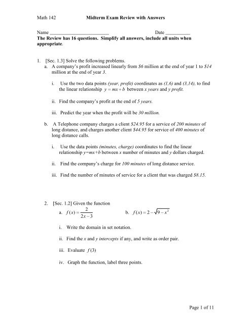 Math142 Midterm Exam Review