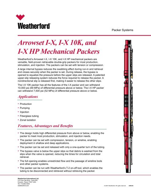 Specifications Arrowset IX, IX 10K, and IX HP Mechanical Packers