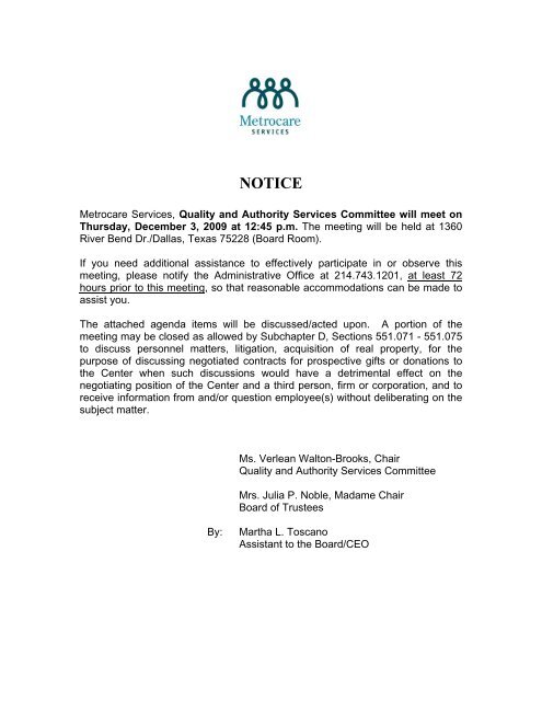 NOTICE - Metrocare Services